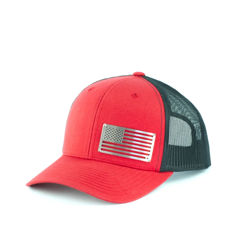 American Flag Snapback Hat Stainless Steel Badge – Patriot Forge Works ...